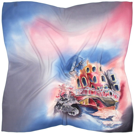 Milanowska willa 6 chusta jedwabna, ręcznie malowana, 90x90cm AM-075 I ...